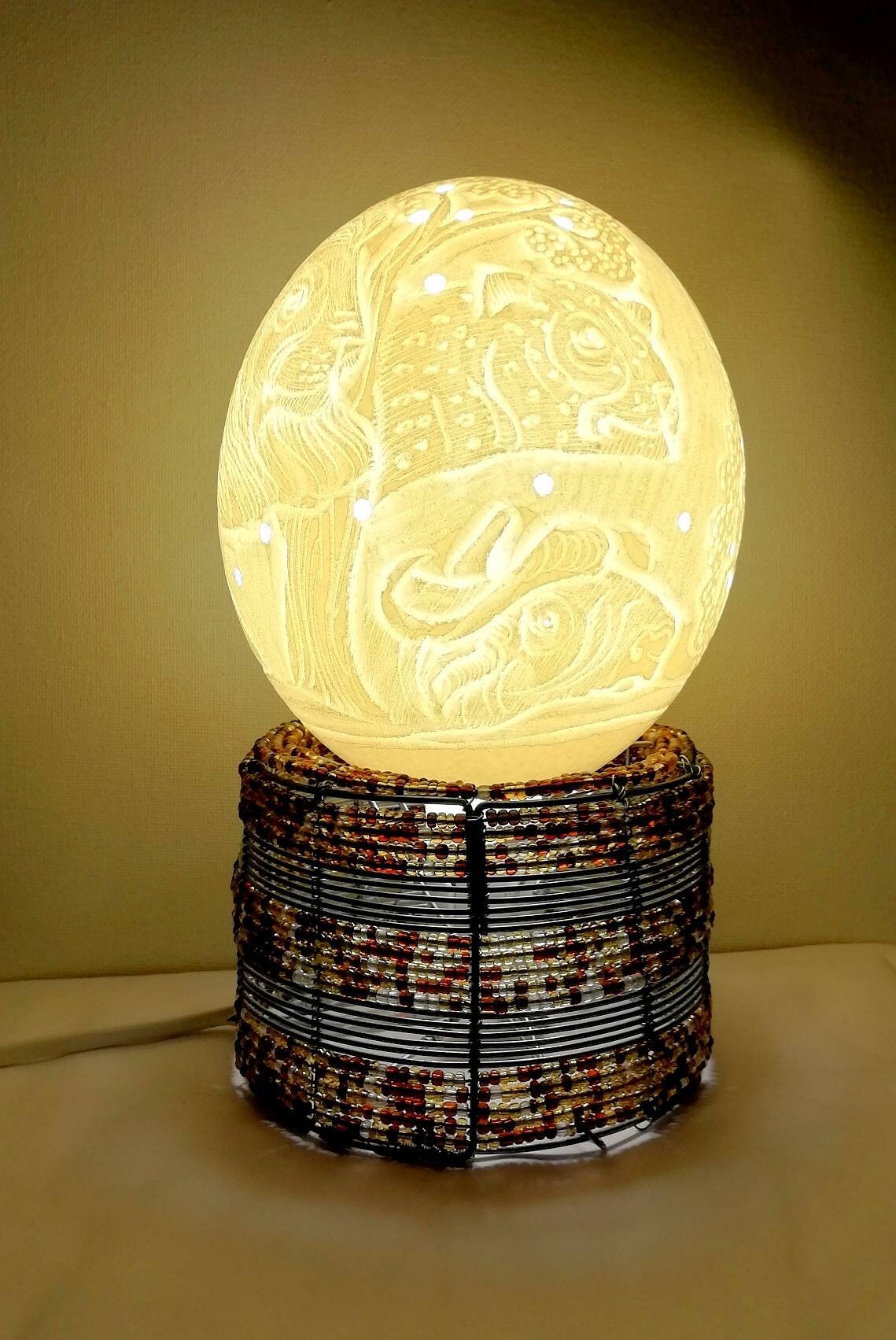Carved Ostrich Egg Shell Big Five Lamp Shade. - Etsy