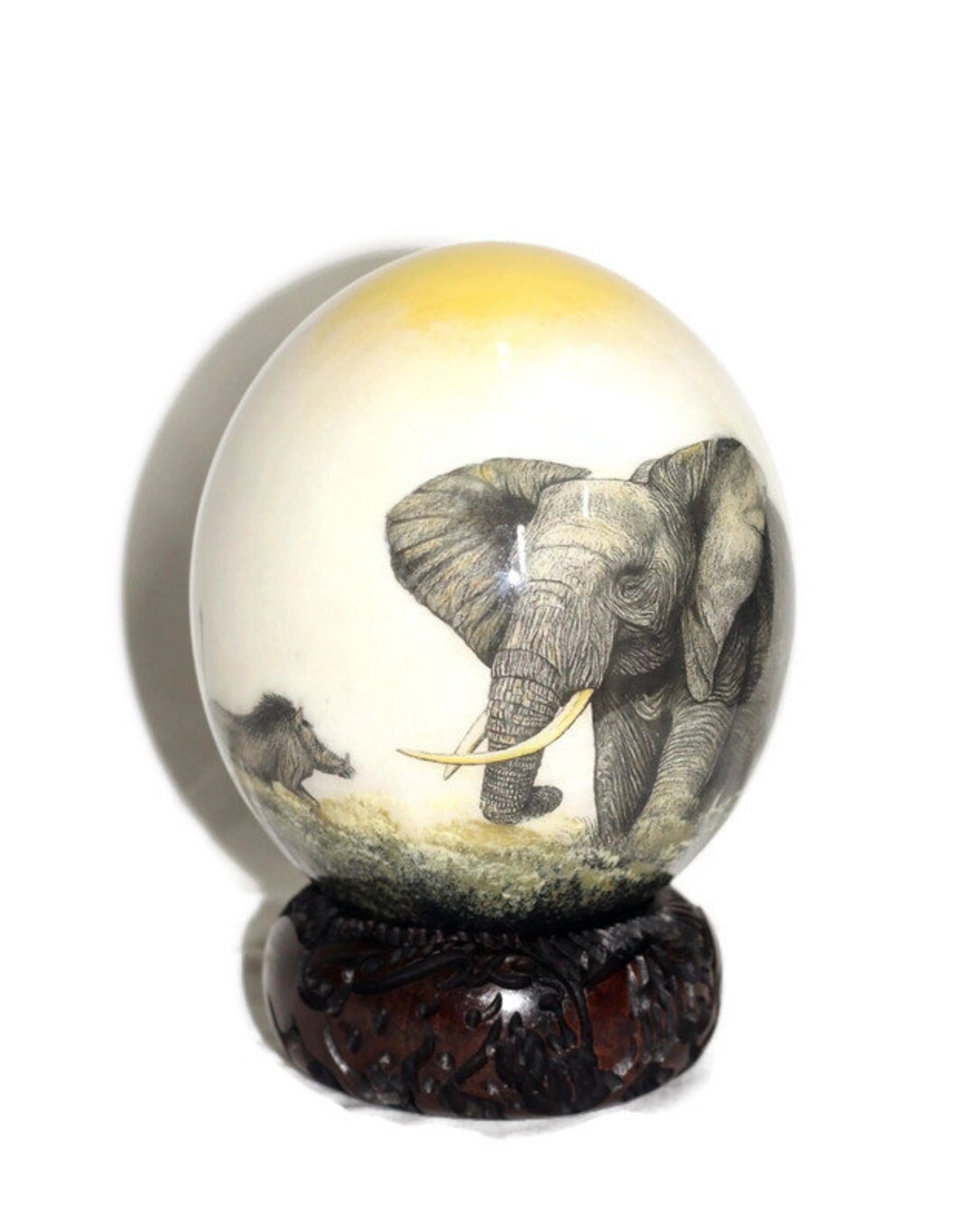 Decoupage Ostrich Egg Full Body Elephant and Warthog/wild Pig/wild Boar ...