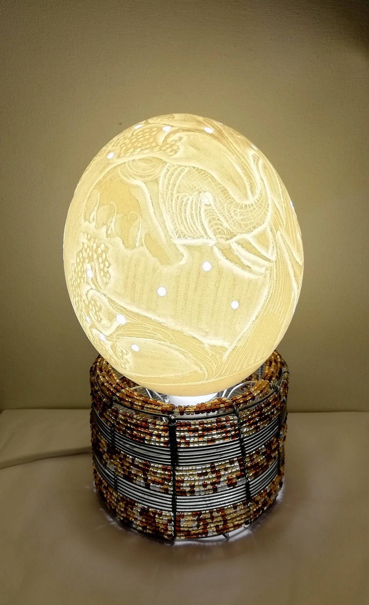 Carved Ostrich Egg Shell Big Five Lamp Shade. - Etsy