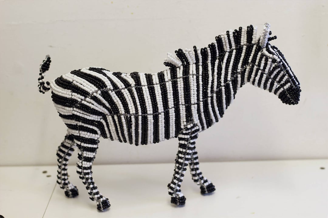 Fine Art Large Beaded Zebra Wire Figurines. Black & White Zebra Stripes ...