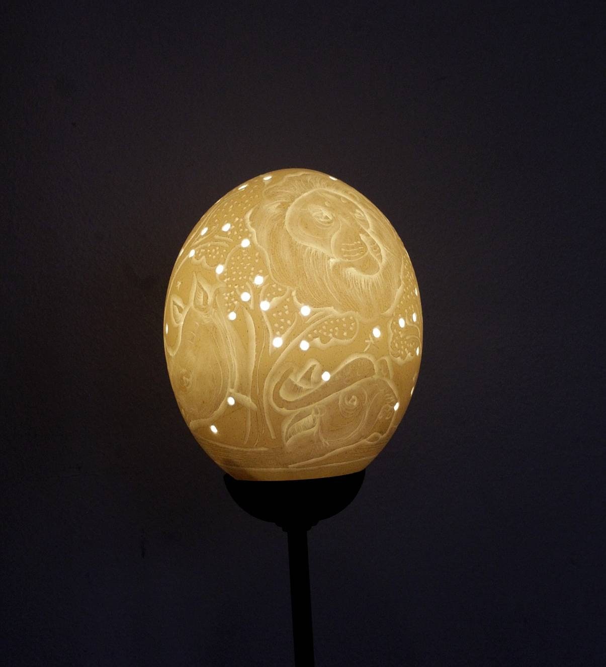 Carved Ostrich Egg Shell Big Five Lamp Shade. - Etsy