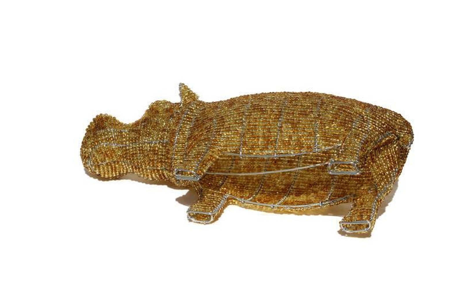 3D Beaded African Hippopotamus Sculpture. Brown/gold Beads Mix - Etsy