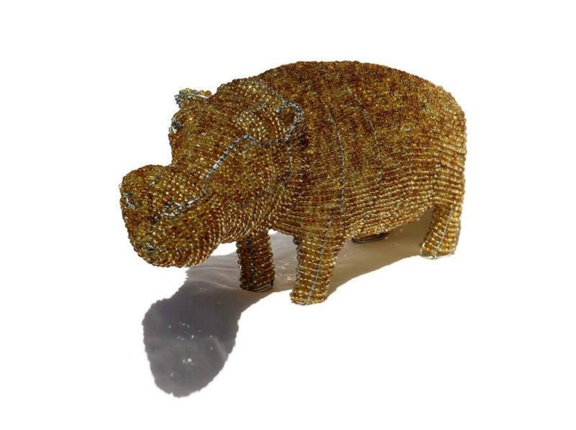 3D Beaded African Hippopotamus Sculpture. Brown/gold Beads Mix - Etsy