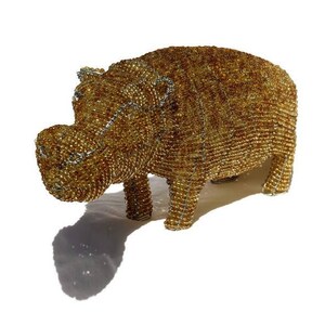 3D Beaded African Hippopotamus Sculpture. Brown/gold Beads Mix and Wire ...
