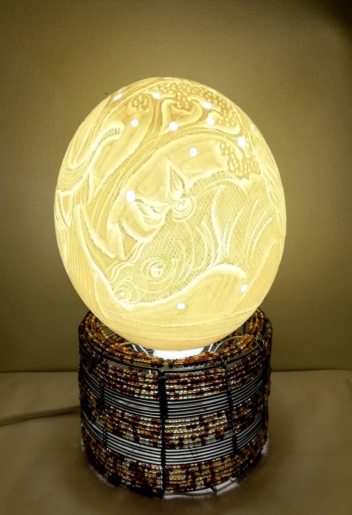 Carved Ostrich Egg Shell Big Five Lamp Shade. - Etsy