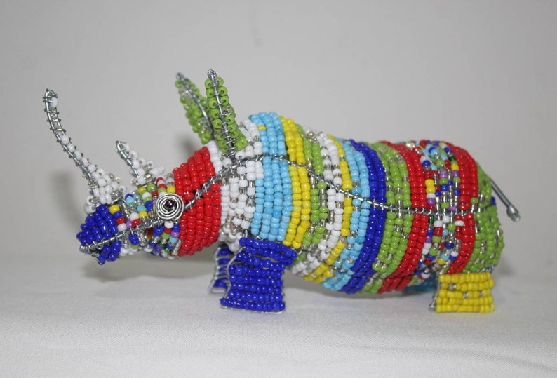 Mixed Colors beads and wire Rhino Sculpture. Unique African | Etsy