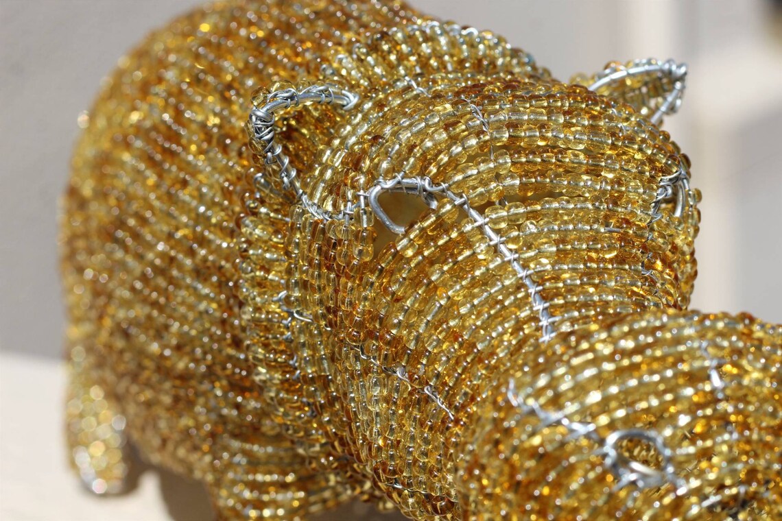 3D Beaded African Hippopotamus Sculpture. Brown/gold Beads Mix - Etsy