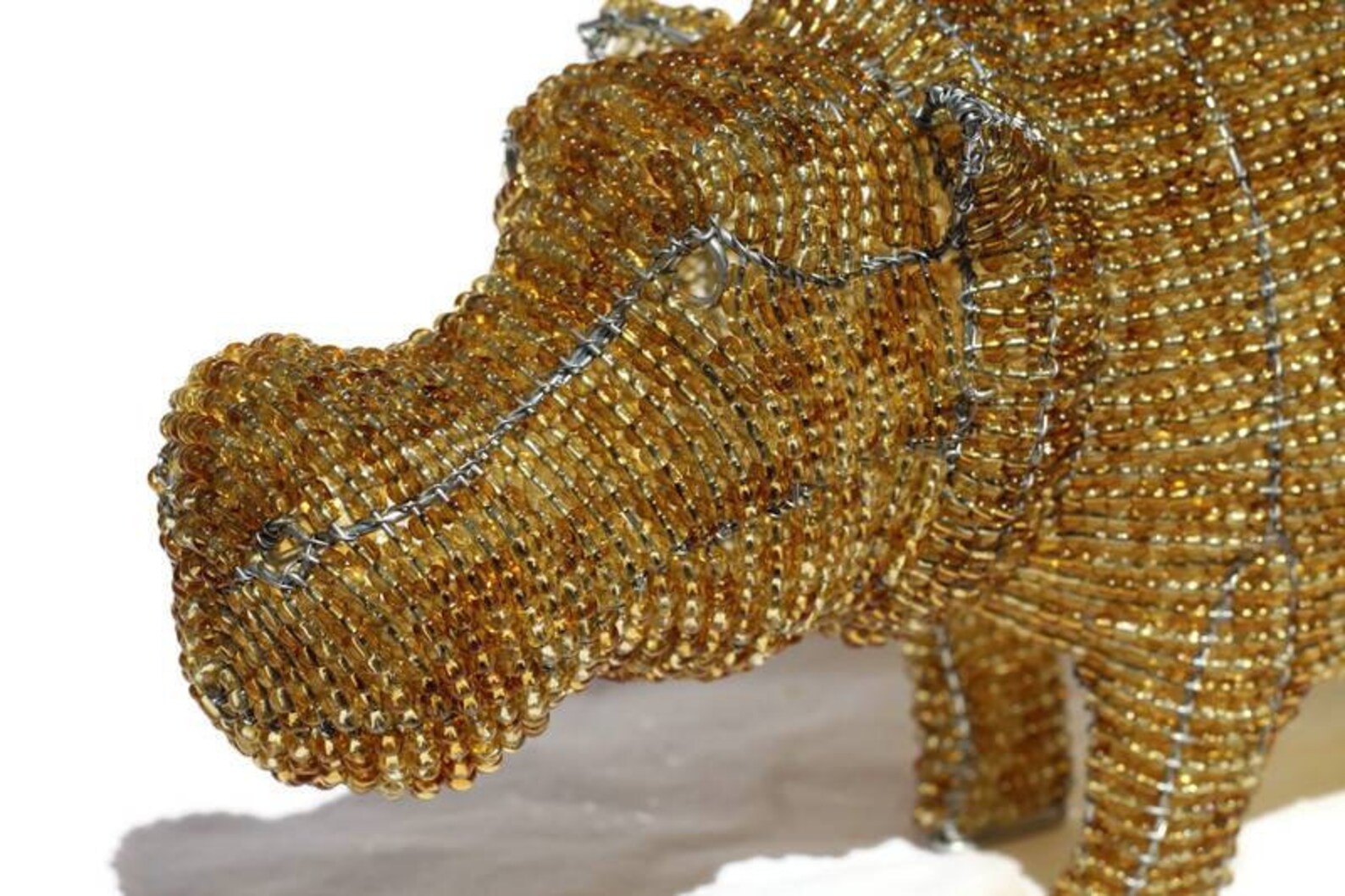 3D Beaded African Hippopotamus Sculpture. Brown/gold Beads Mix - Etsy