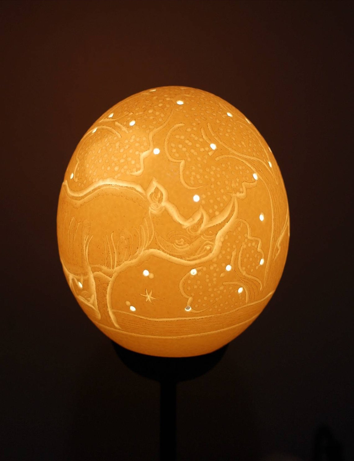 Rhino Carved Ostrich Egg Shell Lampshade. Unique African Lighting Gifts ...