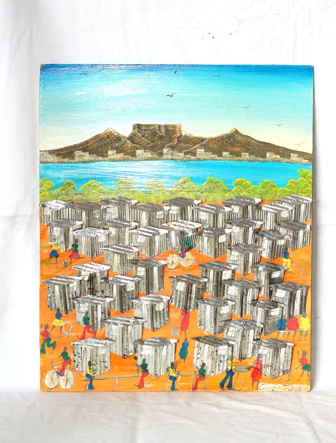 Cape Town 3D Townships Painting. South African Art Blue Sky Over Table ...