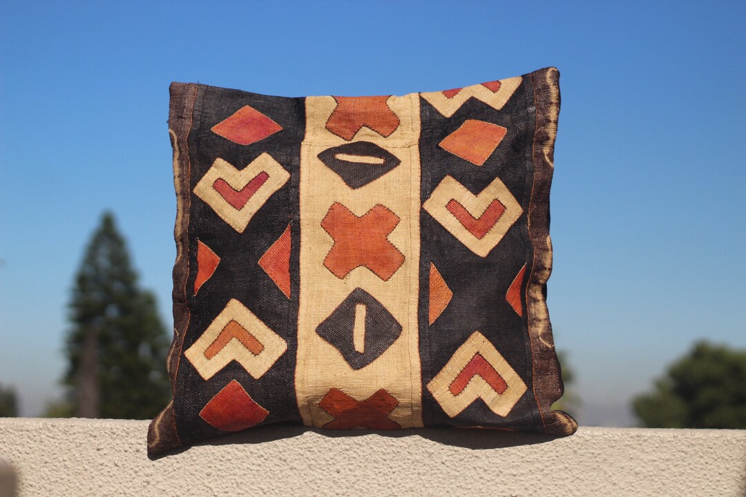 20" Unique Mixed Colours Kuba Cloth Cushion Cover. Rafia Palm Fiber ...