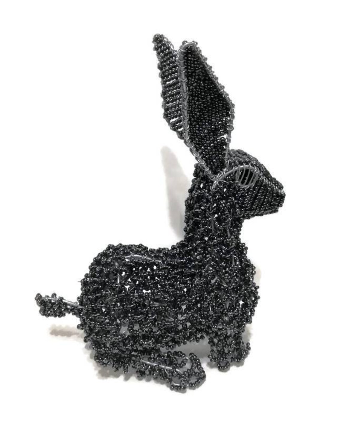Beaded Charcoal Sitting Bunny Bead and Wire Rabbit Unique - Etsy