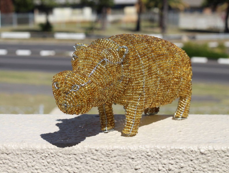 3D Beaded African Hippopotamus Sculpture. Brown/gold Beads Mix - Etsy
