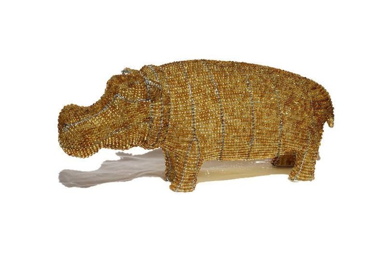 3D Beaded African Hippopotamus Sculpture. Brown/gold Beads Mix - Etsy