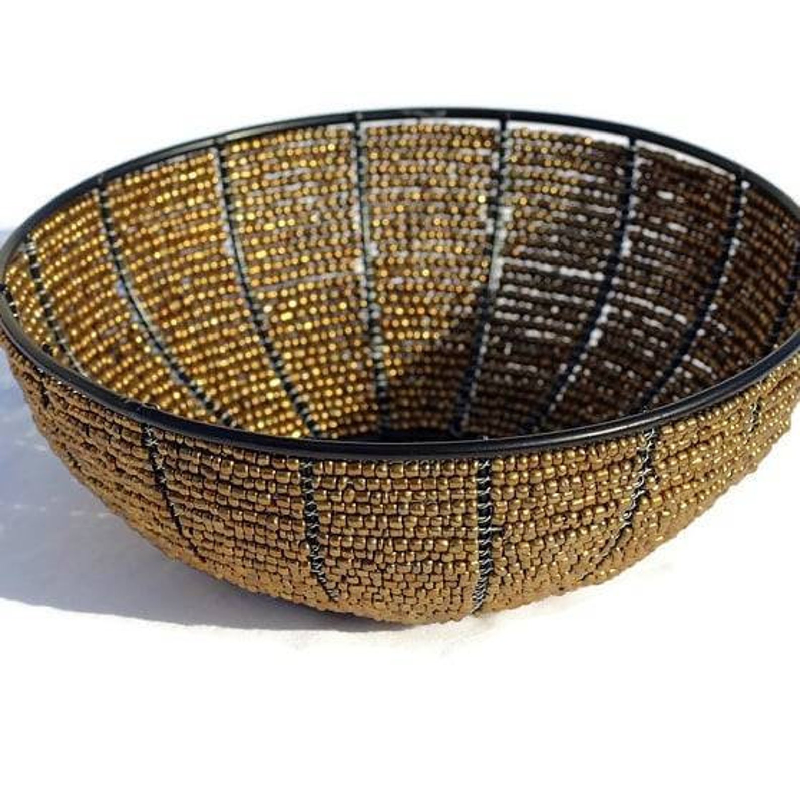 Black and Gold Beaded Wire Frame Fruit Bowl. More Colors - Etsy