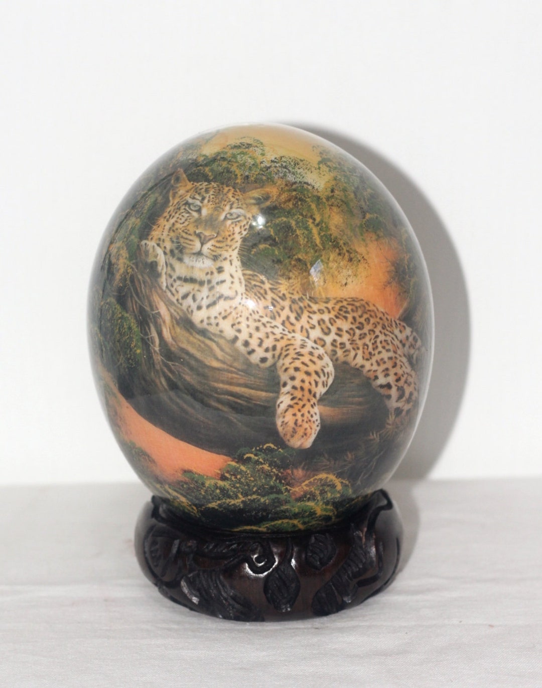 Leopard Decoupage Ostrich Egg Shell, African Art Ornament - Etsy
