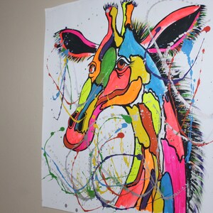 Colourful Giraffe Acrylic Painting on Canvas With Sprinkled Silver ...