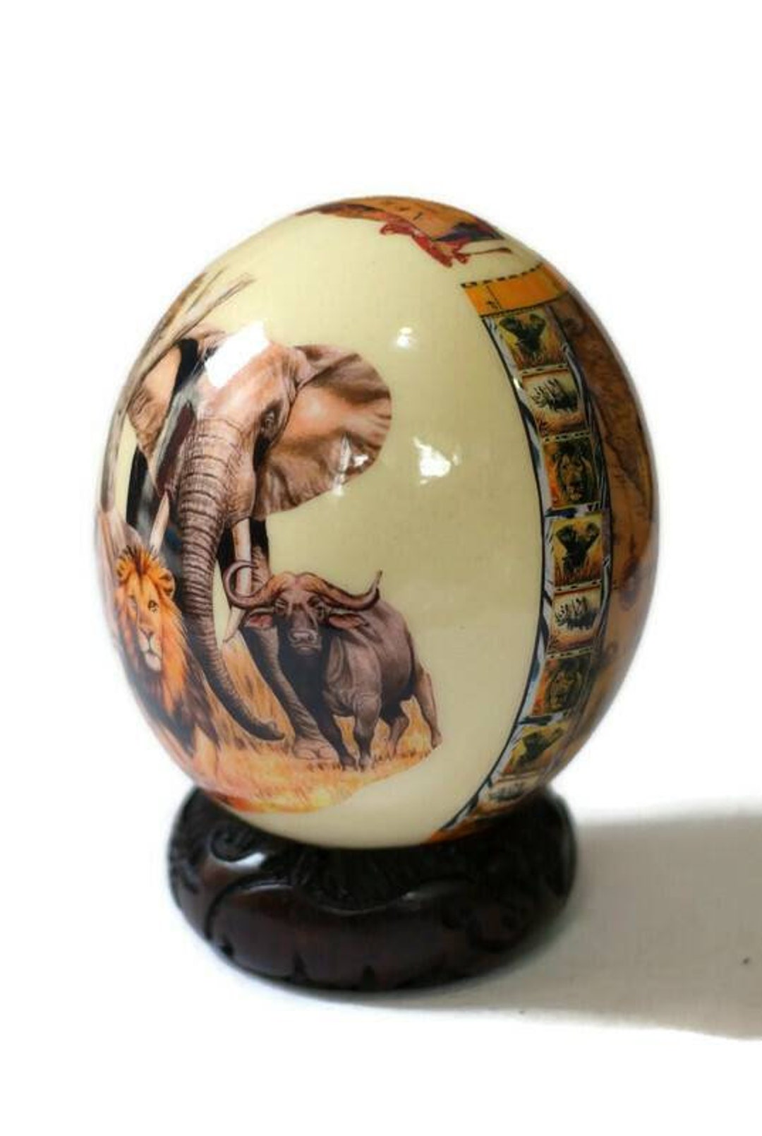 African Big Five Decoupage Shell. Ostrich Egg With Big 5 Animals and ...