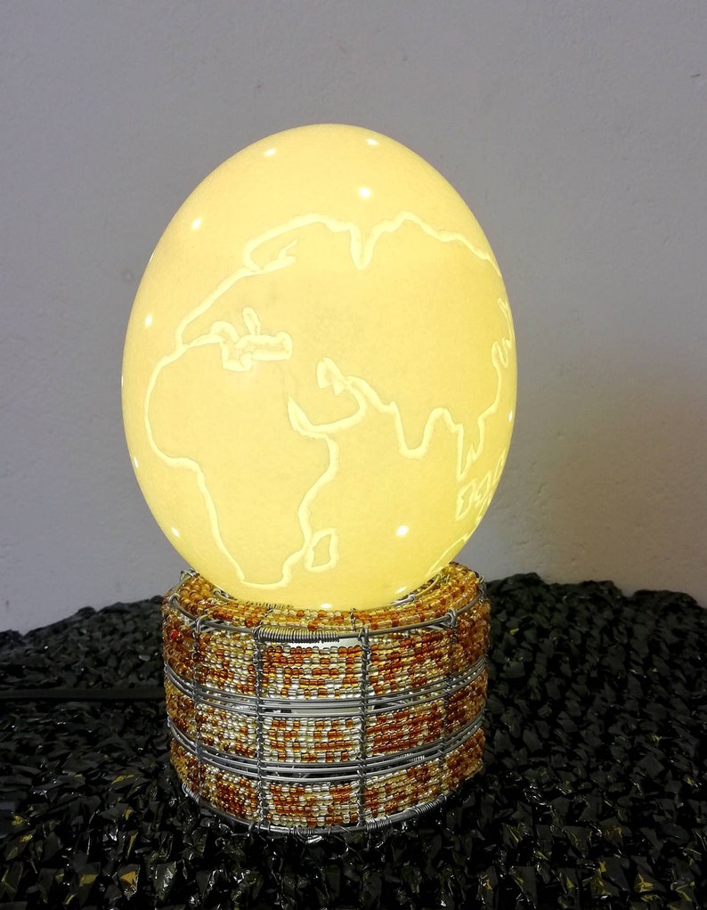 Ostrich Egg World Map Lamp: Beaded Stand, Home Lighting - Etsy