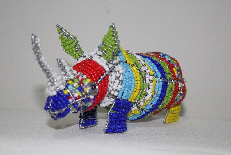 Mixed Colors beads and wire Rhino Sculpture. Unique African | Etsy