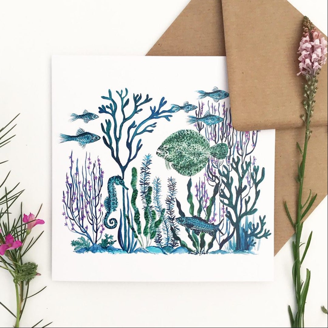 Sea Life Fish Printed Card Fishing Art Cards Mens Birthday - Etsy UK