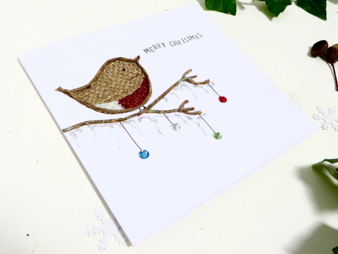 Handmade Christmas Robin Card Personalised Cute Rustic Xmas - Etsy