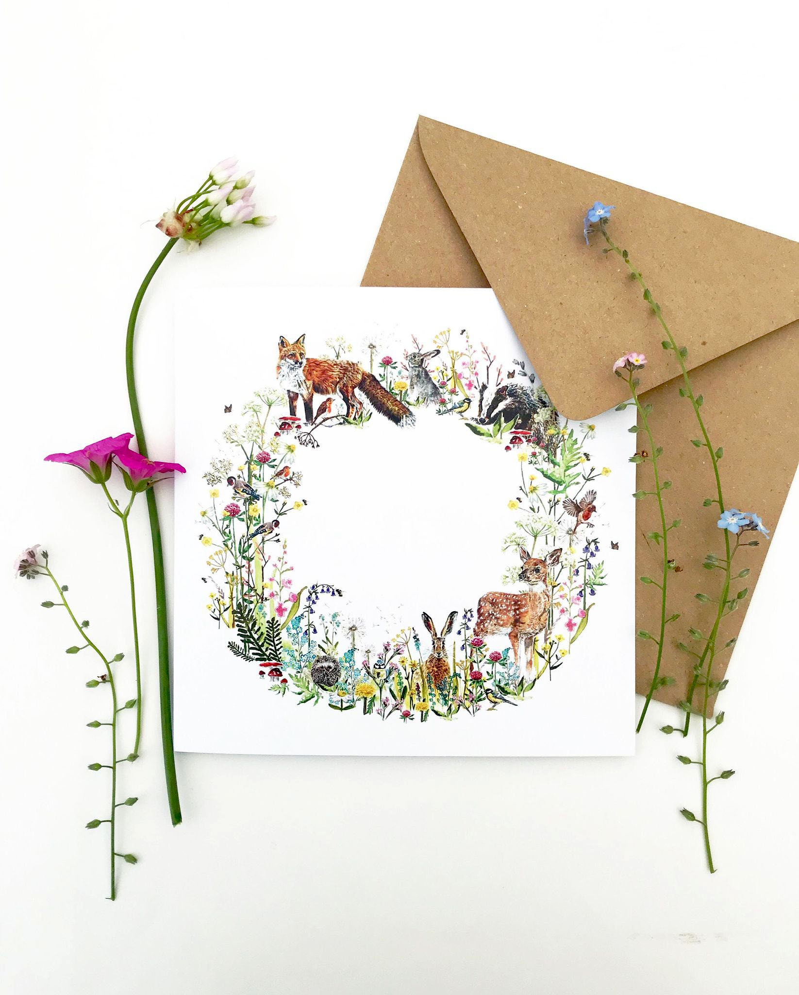 Woodland Animal Card, Wild Flower Printed Greetings Card, Girls ...