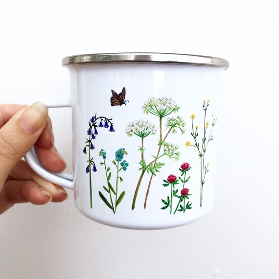 Wildflower Enamel Mug Botanical Gift for Outdoor Nature - Etsy