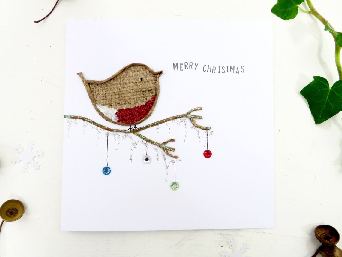 Handmade Christmas Robin Card Personalised Cute Rustic Xmas - Etsy