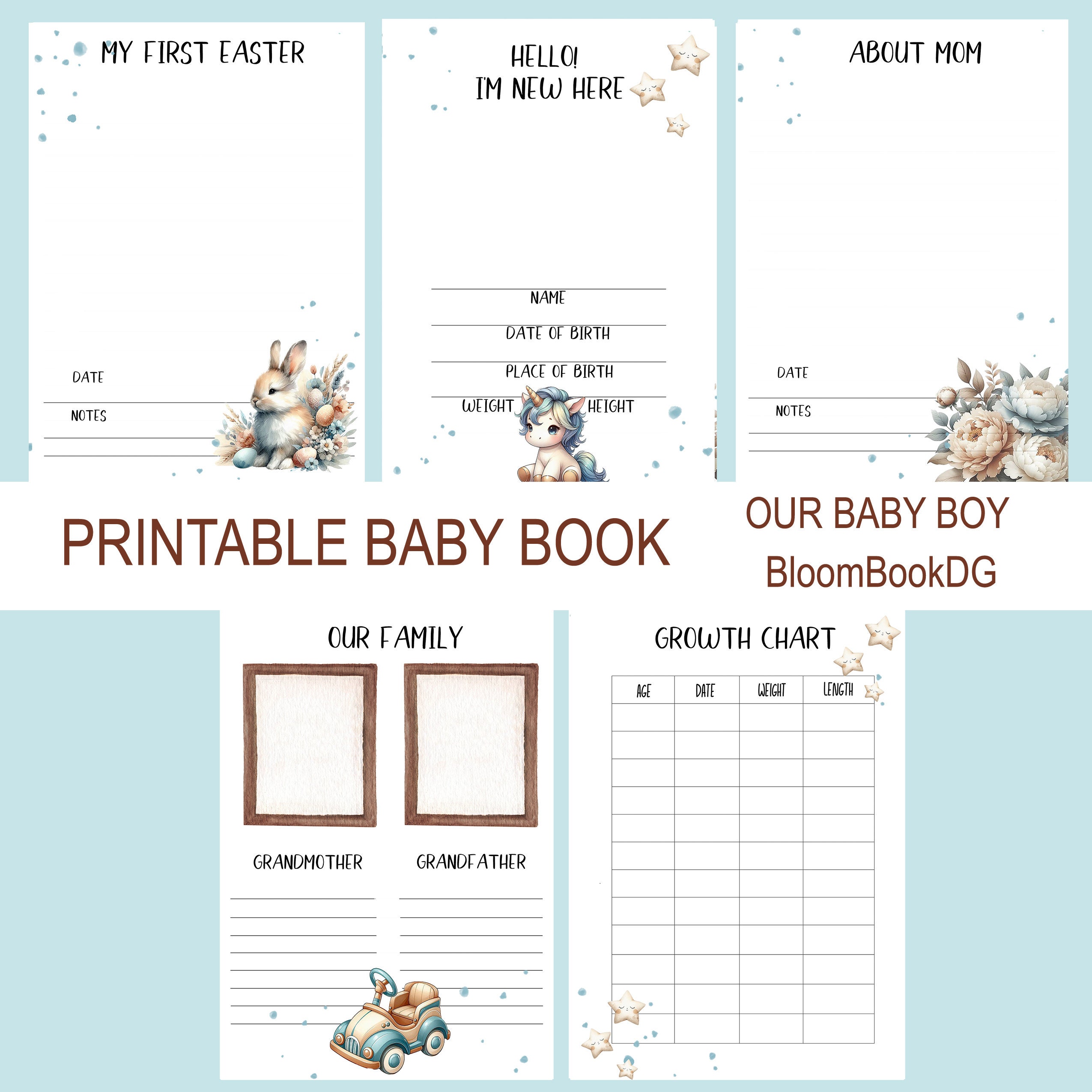 Our Baby Boy Baby Book, Printable Baby Book Pages, Baby Book Jpeg, Baby ...