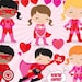 BUY5GET5 Valentine Superhero Clipart, Valentine Clipart, Superhero ...