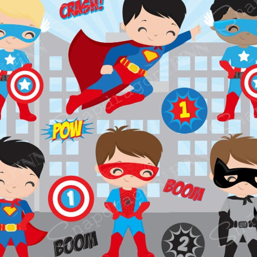 BUY5GET5 Superhero Boys Clipart Superhero Vector Clipart - Etsy