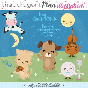 BUY5GET5 Cow Jumped Over the Moon Clipart, Hey Diddle Diddle Clip Art ...