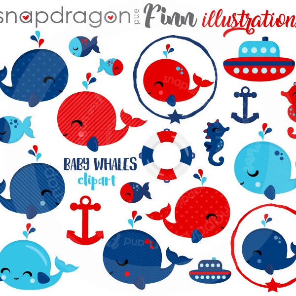 Baby Whale Clipart - Etsy