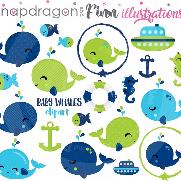 Baby Whale Clipart - Etsy