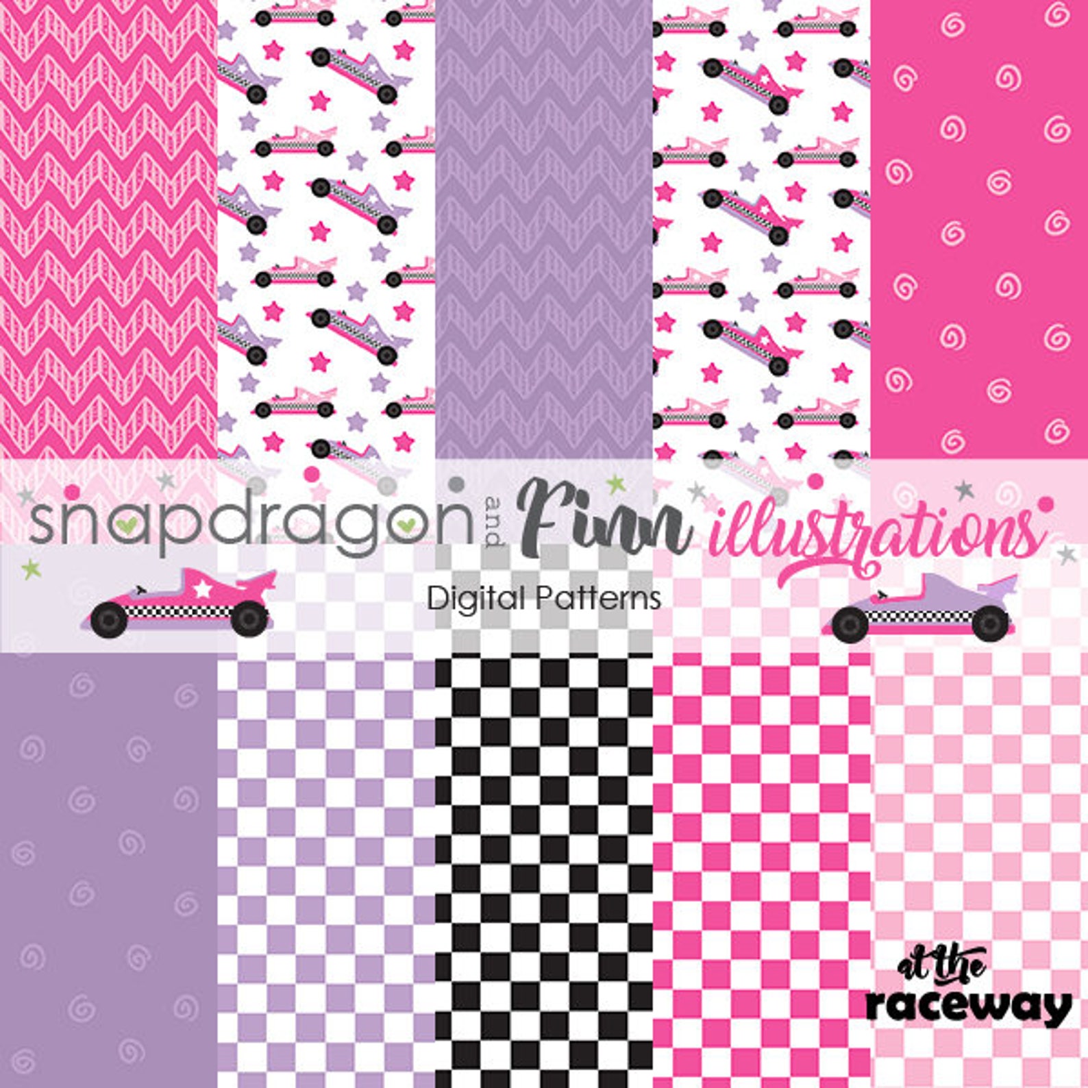 BUY5GET5 Pink Purple Racing Digital Papers, Race Car Digital Papers ...