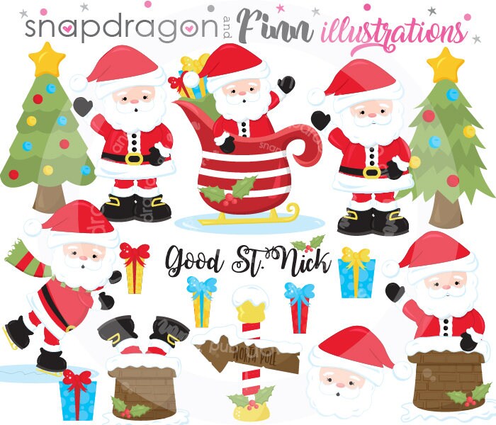 BUY5GET5 Santa Claus Clip Art, Christmas Clip Art, Cute Santa ...