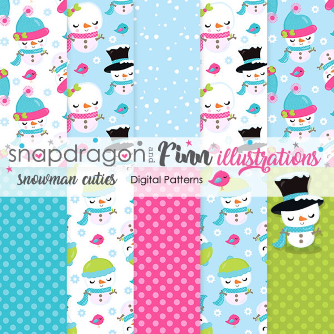 BUY5GET5 Snowman Digital Papers, Winter Digital Papers, Cute Snowmen ...
