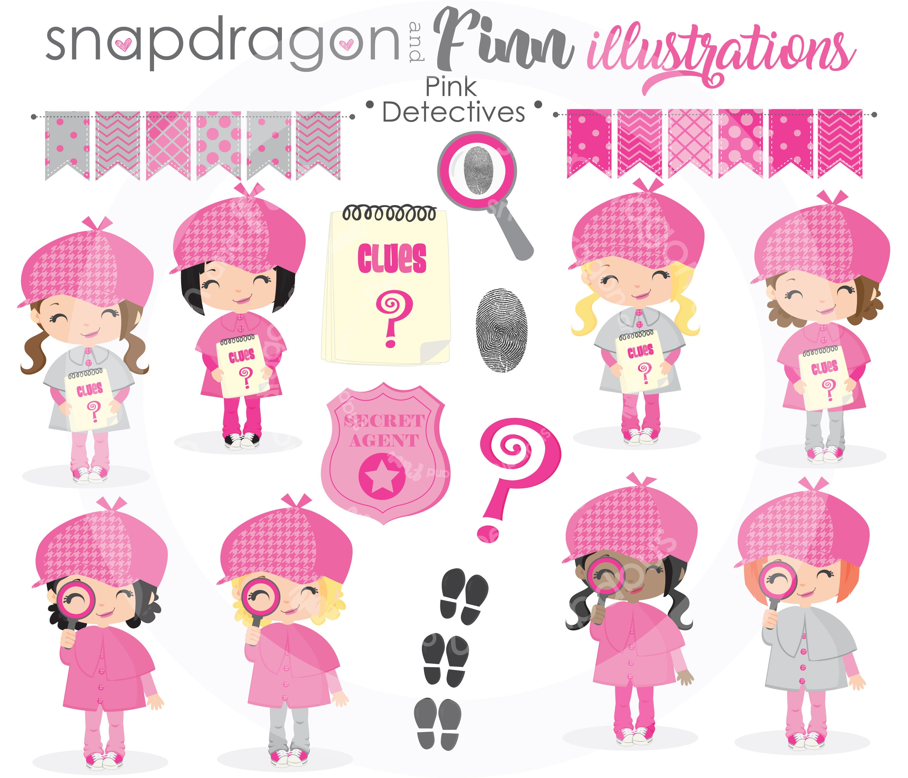 BUY5GET5 Pink Girl Detective Clipart Girl Spy Clipart Secret - Etsy