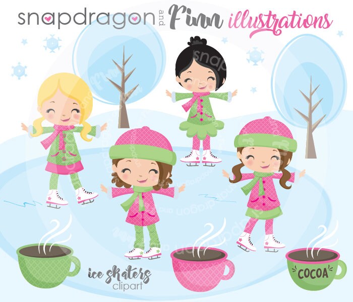 BUY5GET5 Pink Skating Clipart Girl Skating Clipart Winter | Etsy