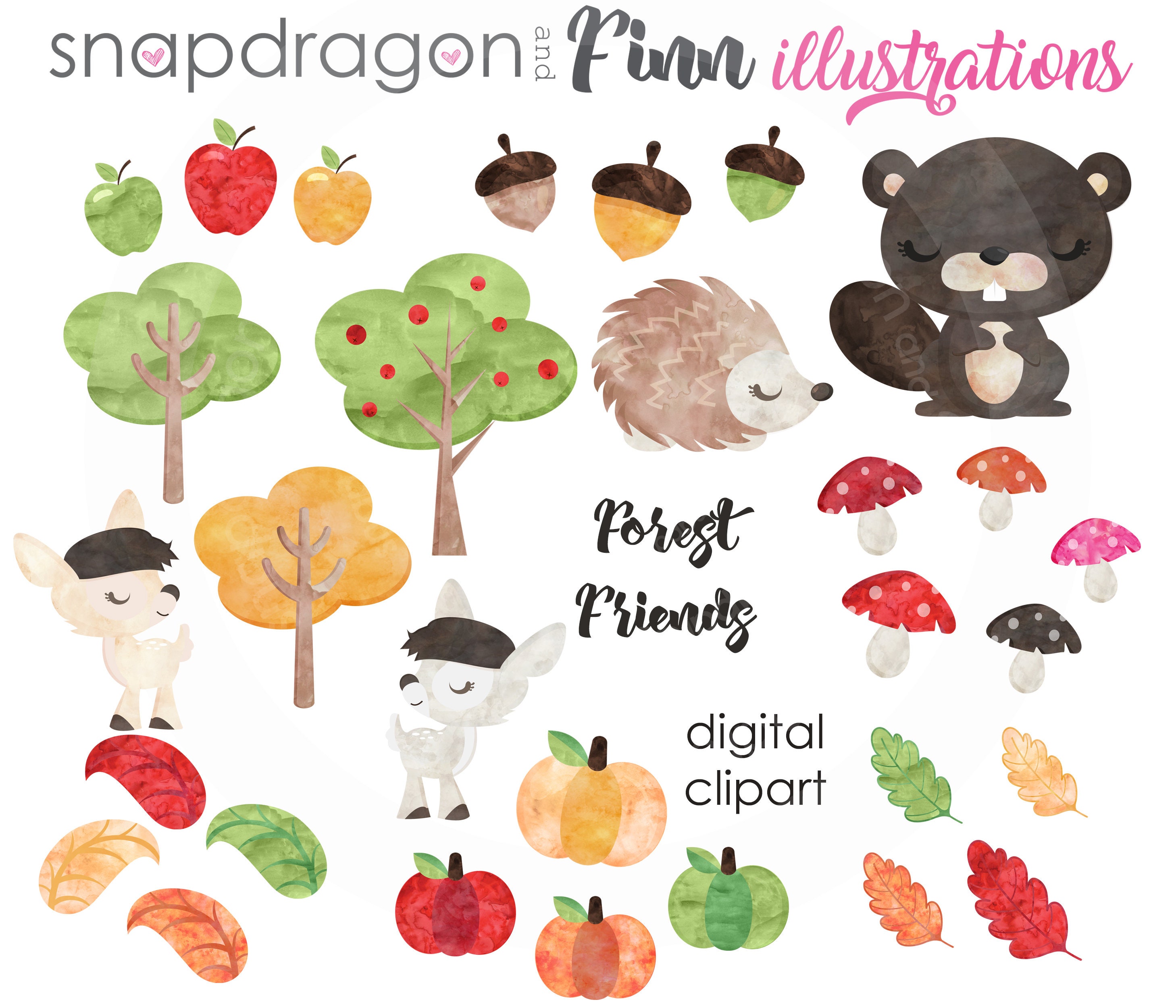 BUY5GET5 Woodland Clipart Watercolor Forest Animals Clip Art | Etsy