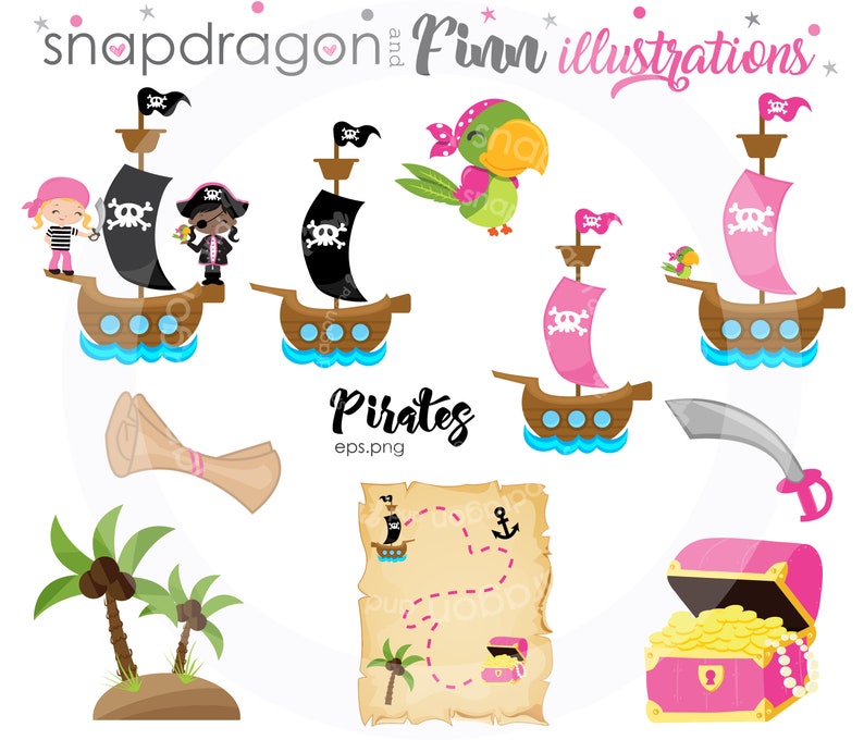 BUY5GET5 Pink Pirate Clipart Girl Pirate Clipart Pirate - Etsy