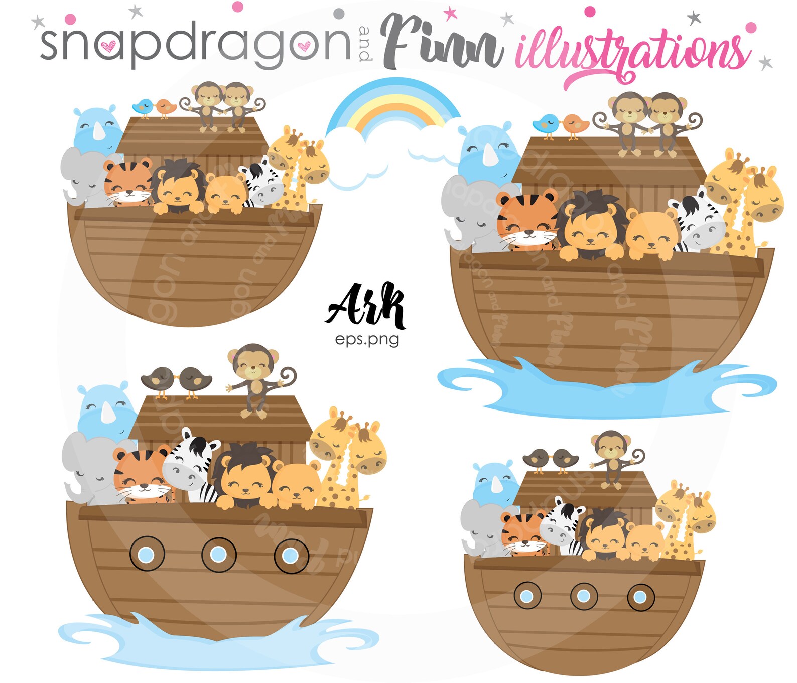 BUY5GET5 Ark Clipart, Noah's Ark Clip Art, Ark Animals Clipart ...