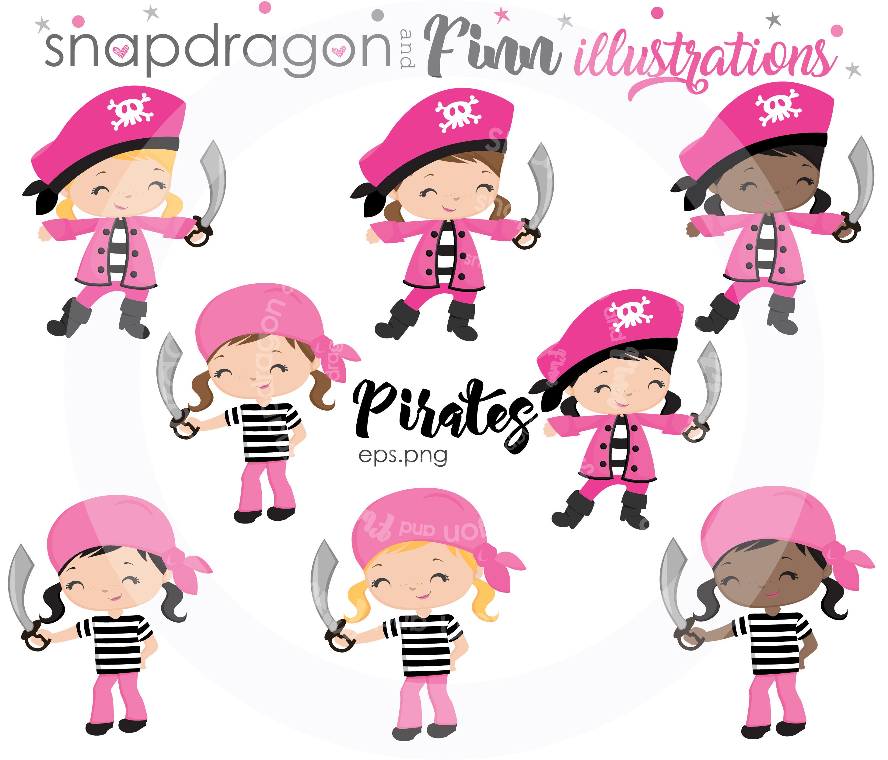 BUY5GET5 Pink Pirate Clipart, Girl Pirate Clipart, Pirate Girl, Parrot ...
