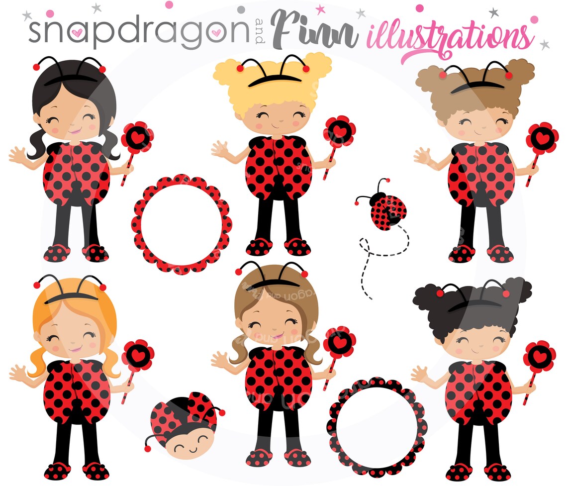BUY5GET5 Ladybug Clipart Cute Ladybug Girl Clipart Cute Bug | Etsy