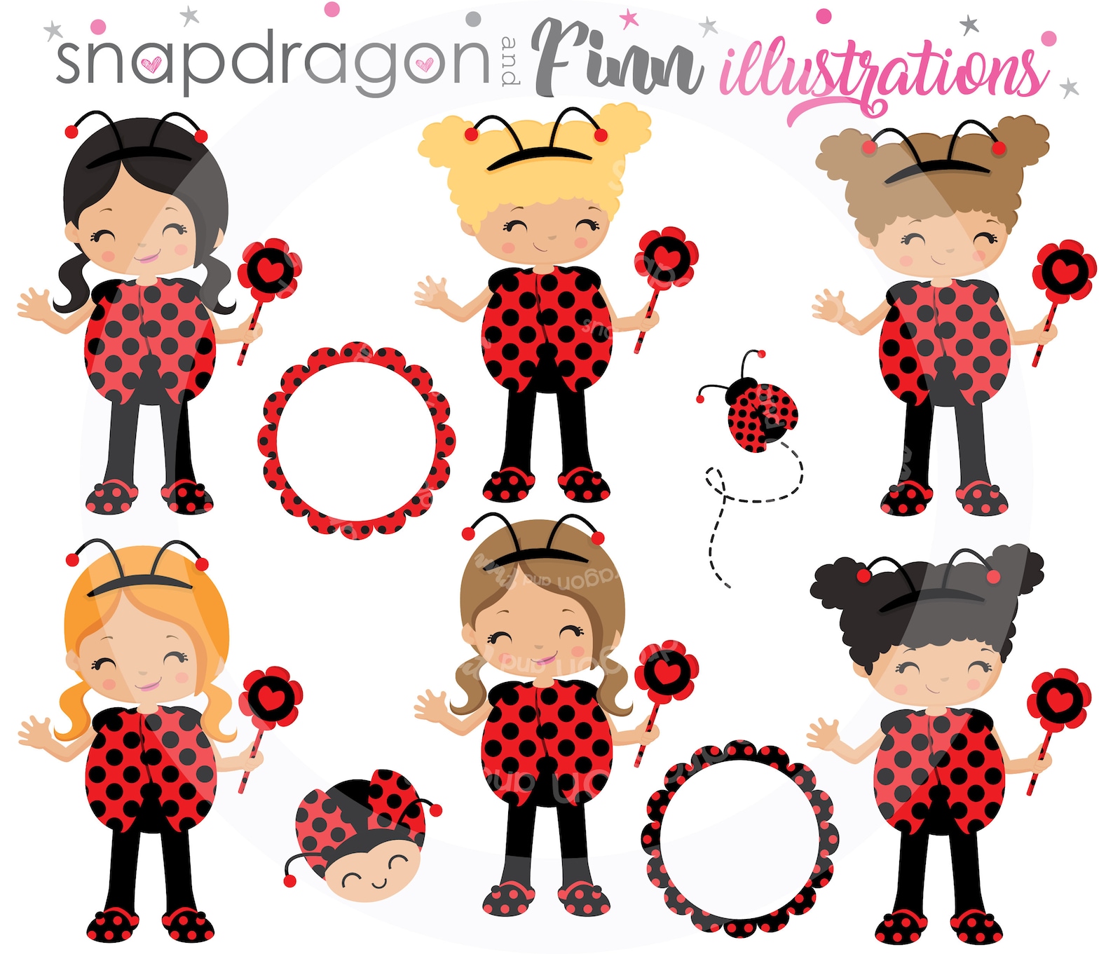 BUY5GET5 Ladybug Clipart Cute Ladybug Girl Clipart Cute Bug | Etsy