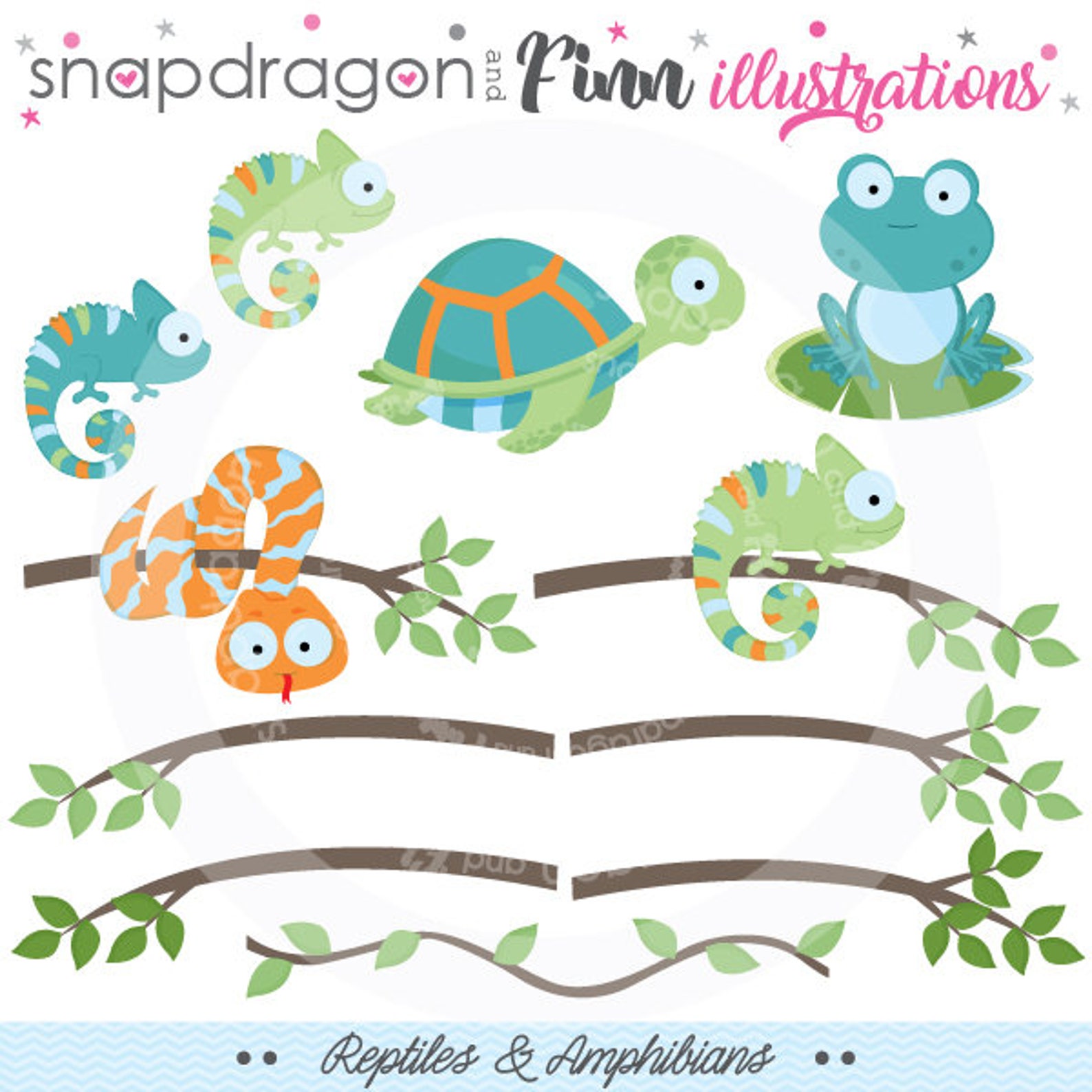 BUY5GET5 Reptiles Clipart, Amphibian Clipart, Frog Clipart, Turtle ...