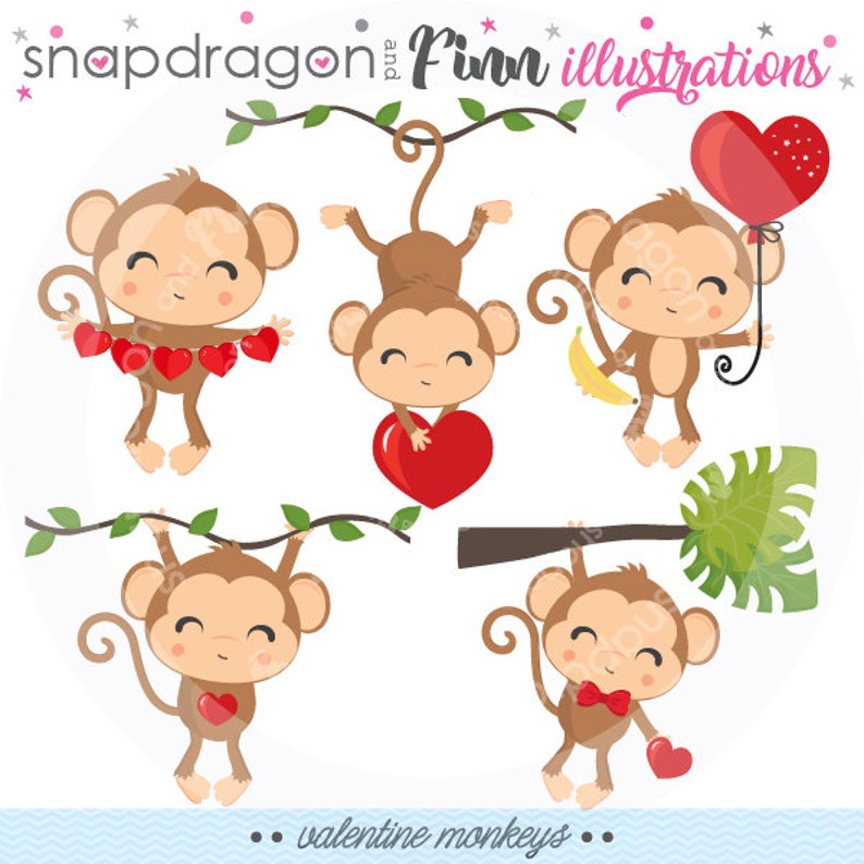 BUY5GET5 Valentine Monkey Clipart Valentine Clipart - Etsy
