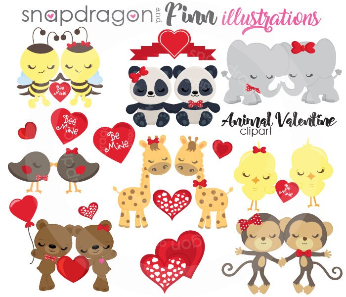 BUY5GET5 Valentine Clipart, Valentine Animals Clipart, Valentine Clip ...