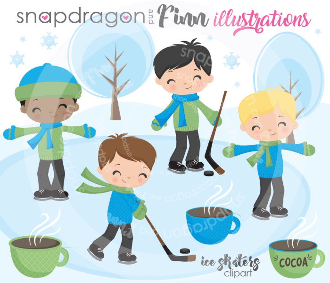 BUY5GET5 Boy Skating Clipart, Hockey Clipart, Winter Clipart, Skating ...